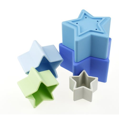 Silicone Stacking Stars (5) - Aqua| Ozzy Educational Toys
